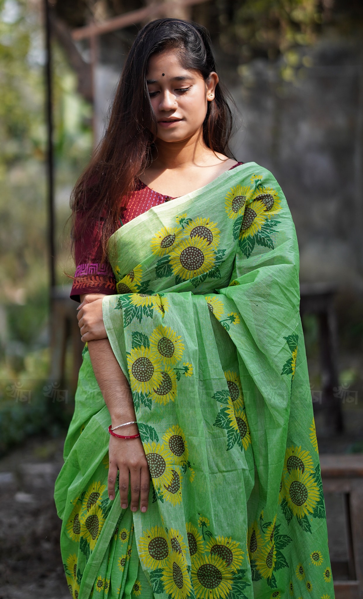 Pomelo | Block Printed Sharee - Khacha