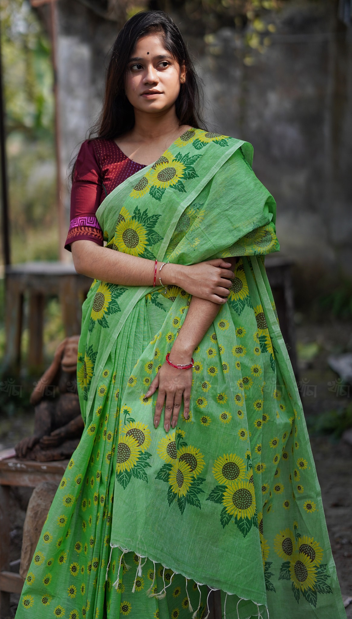 Pomelo | Block Printed Sharee - Khacha