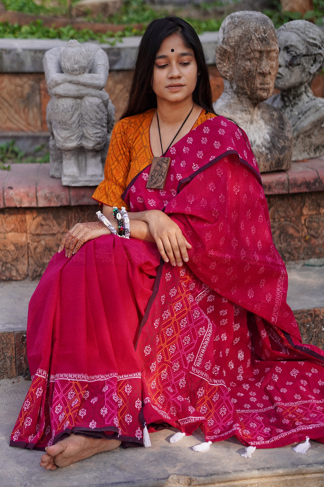 Trimukhi | Block Printed Sharee - Khacha