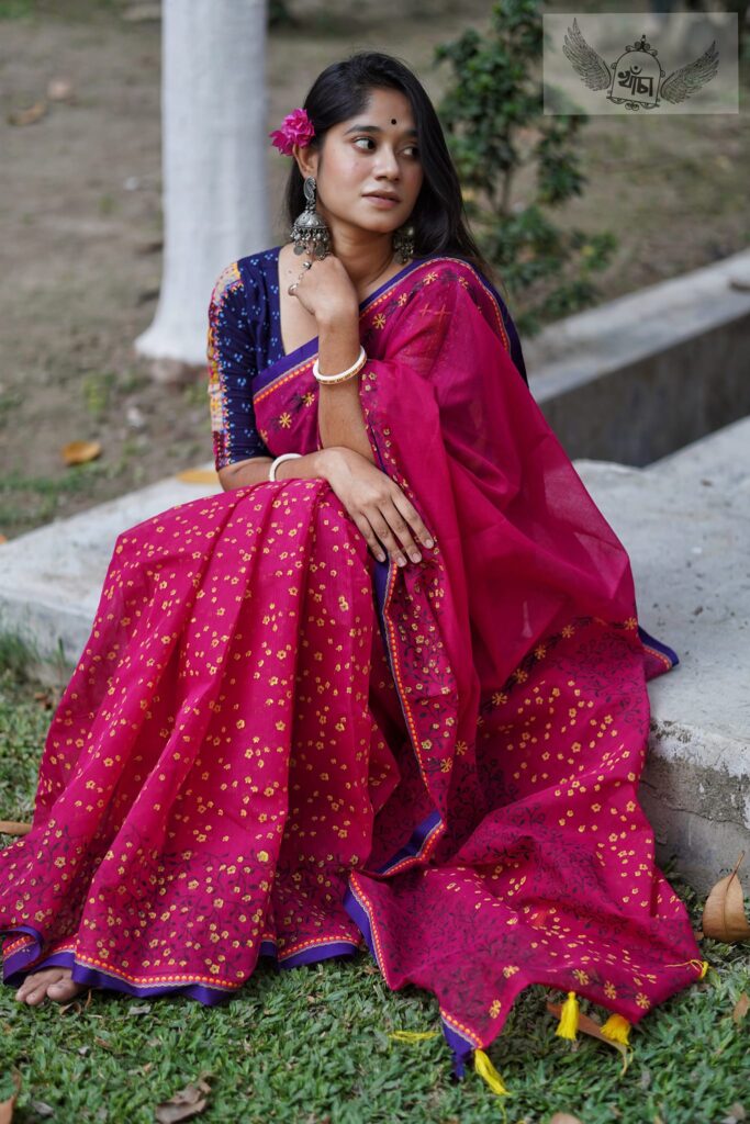 Kusum | Block Printed Sharee - Khacha