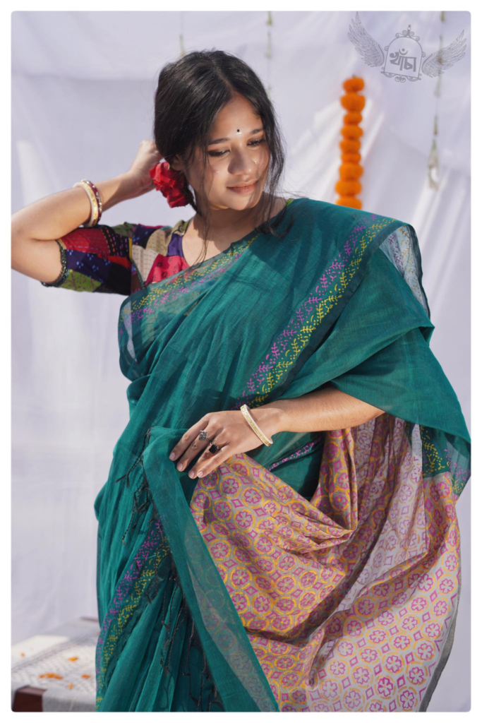 Anubartan | Block Printed Sharee - Khacha